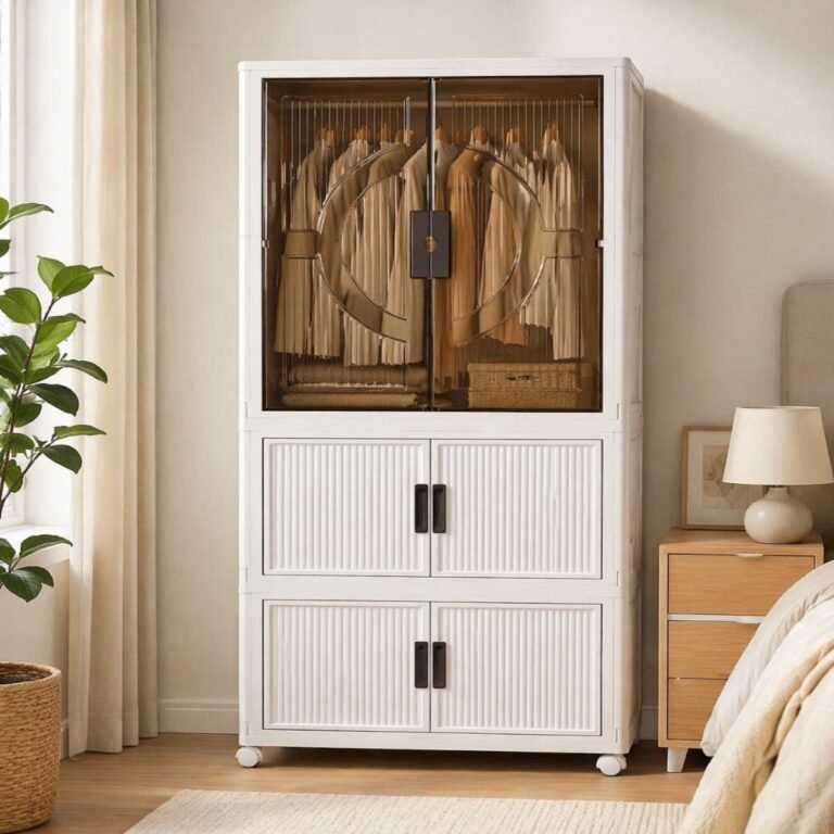 Mueble Contenedor Ropero Plegable ruedas 3 niveles con barral y ruedas